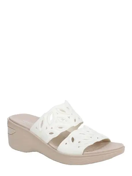 LIFESTRIDE Platform Wedge Slide Sandal - Bright White Shimmer Lycra