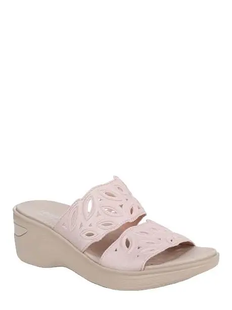 LIFESTRIDE Platform Wedge Slide Sandal - Peach Whip Shimmer Lycra