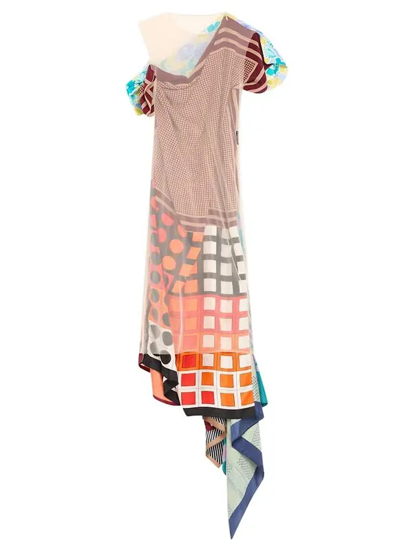 MARINE SERRE Regenerated Silk Scarves Fitted Dress - Multicolor