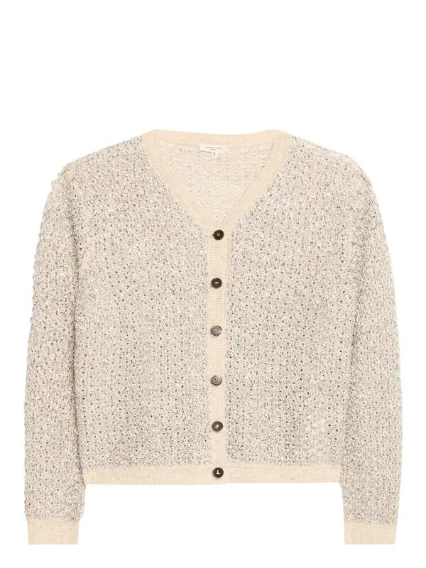 Lafayette 148 New York Metallic-stitch Pointelle Cardigan - Smoked Taupe Multi