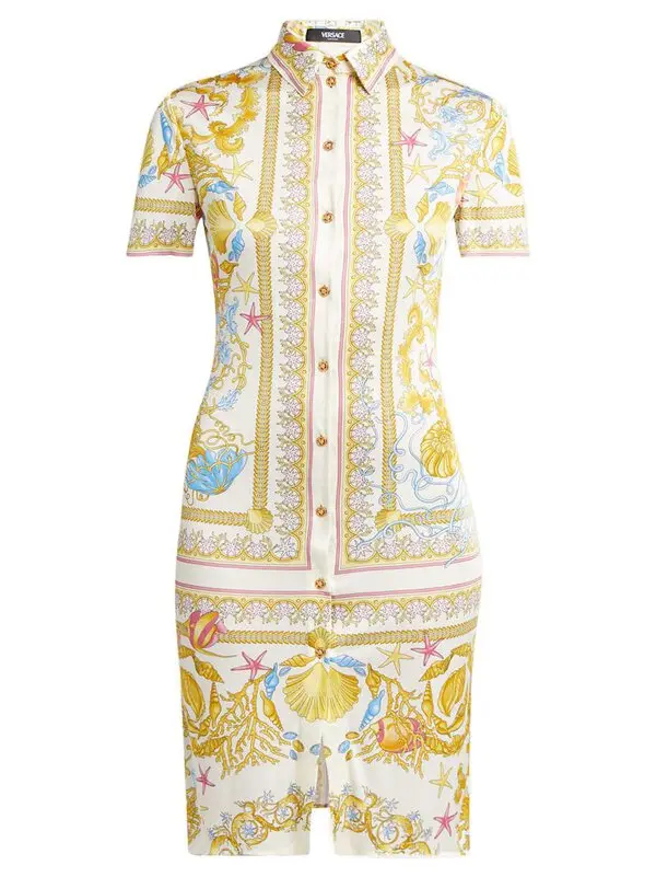 Versace Underwater Baroque-print Shirtdress - Eggshell Multicolor