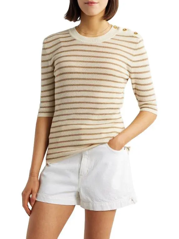 FRAME The Marina Elbow Sleeve Sweater - Cream Multi