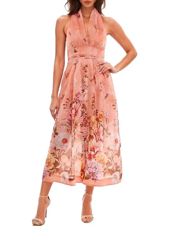 SOCIALITE Midi Halter Dress - Peach/yellow