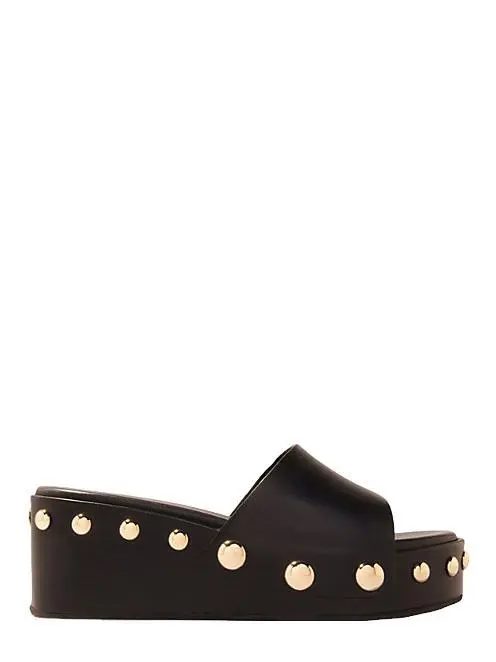 Maje Leather Studded Wedge Mules - Noir / Gris
