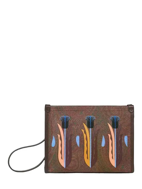 Etro Embroidered Clutch Bag - Brown