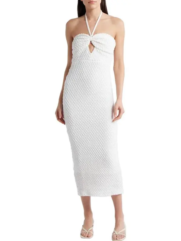 RARE LONDON Textured Cutout Midi Dress - White