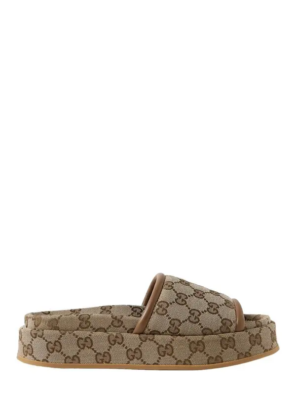 Gucci Clarice Canvas Jacquard Platform Slides - Neutrals