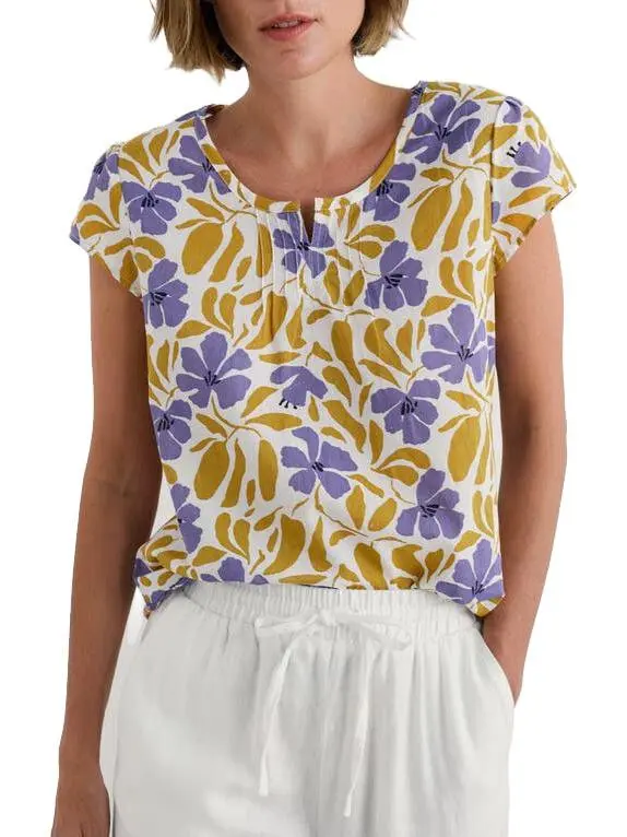 SEASALT CORNWALL Garden Gate Organic Cotton Voile Top - Leafy Floral Chalk Pear