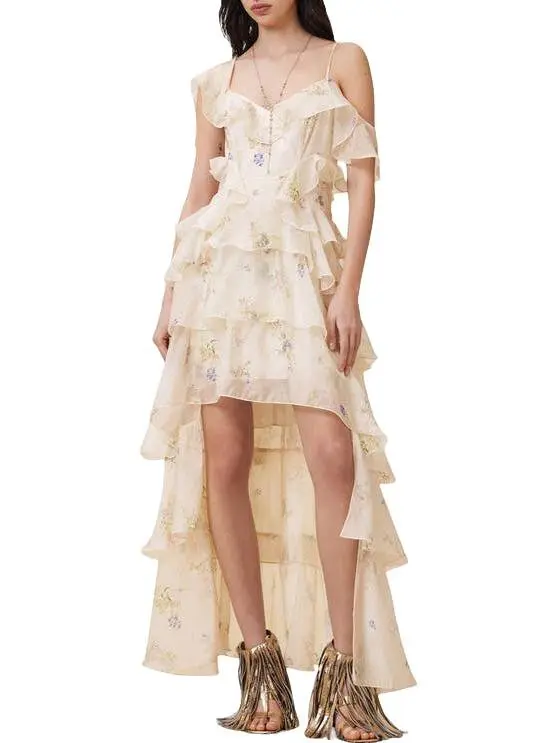 All Saints Sienna Ruffle Tiered High-low Gown - Laci Ecru White