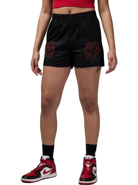 JORDAN Rose Embroidered Cotton Shorts - Black