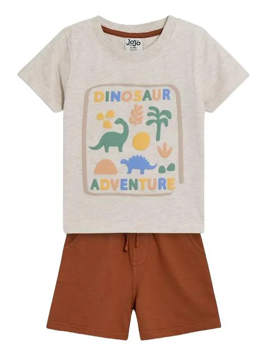 JOJO MAMAN BEBE Dinosaur Print Cotton T-shirt And Shorts Set - Natural