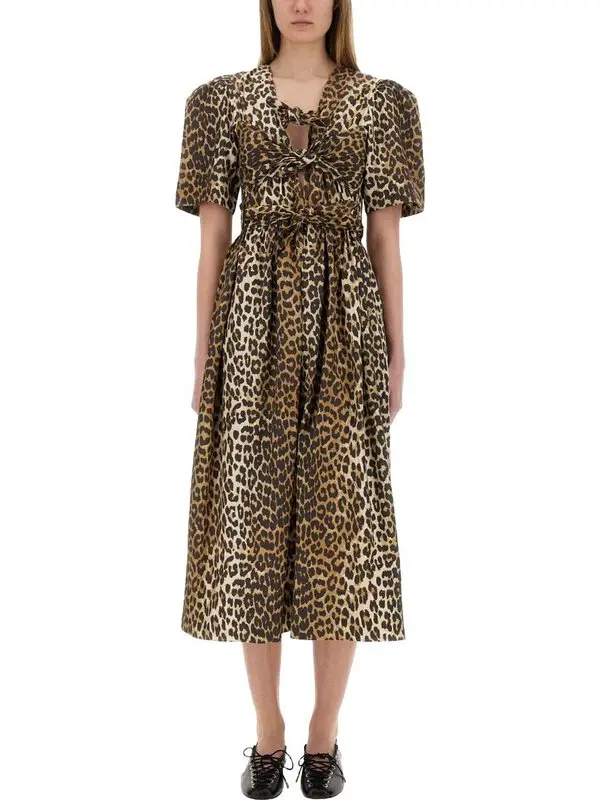 GANNI Leopard Print Midi Dress - Multicolor