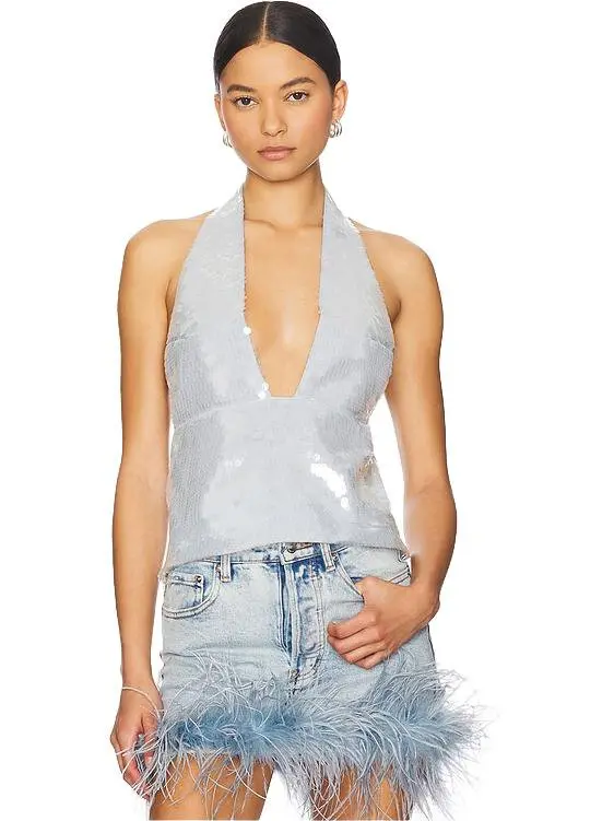 Retrofete Sequin Halterneck Top - Dove