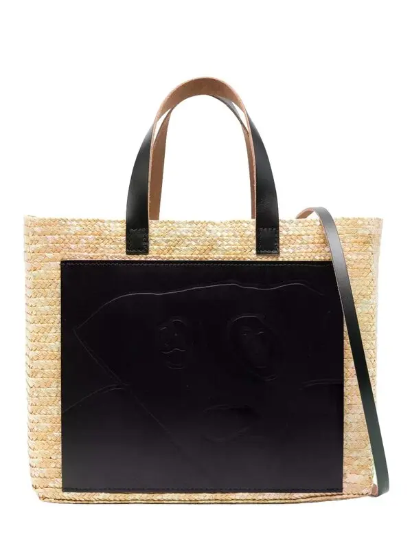 Plan C Panelled Straw Tote Bag - Neutrals