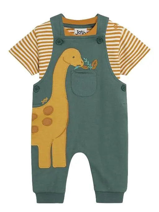 JOJO MAMAN BEBE Stripe T-shirt & Appliqué Overalls Set - Khaki