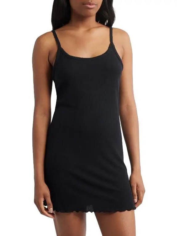 OPEN EDIT Pointelle Knit Chemise - Black