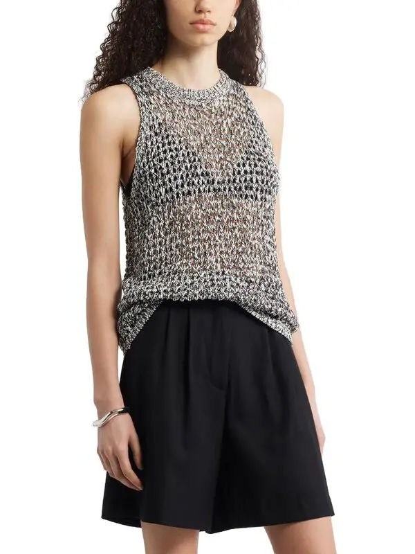 Nordstrom Open Knit Sleeveless Sweater - Ivory Tofu-black Marl