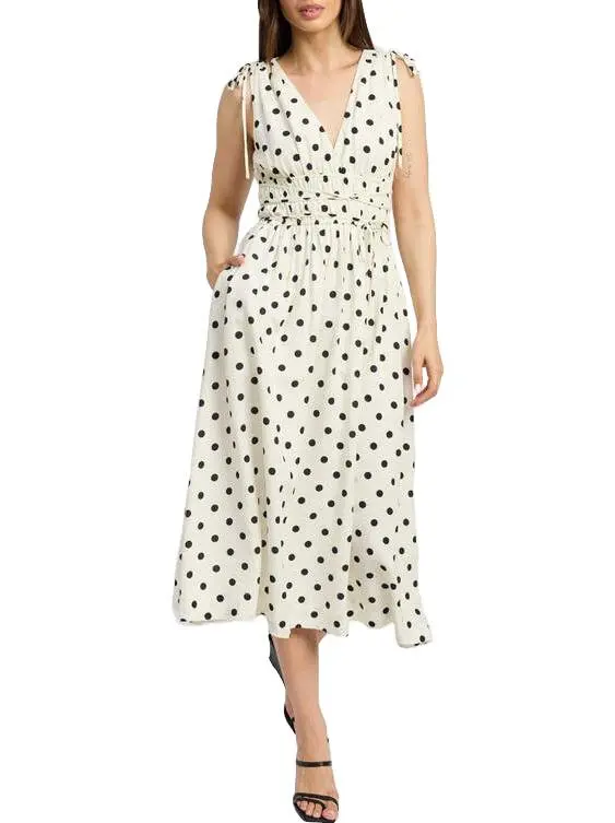 EN SAISON Printed Shirred Sleeveless Maxi Dress - Ivory Black