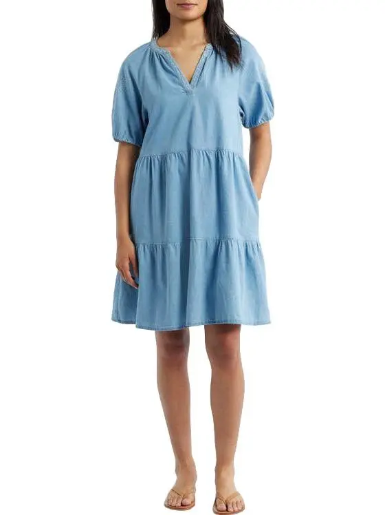 BEACHLUNCHLOUNGE Ayla Embroidered Tiered Dress - Medium Wash