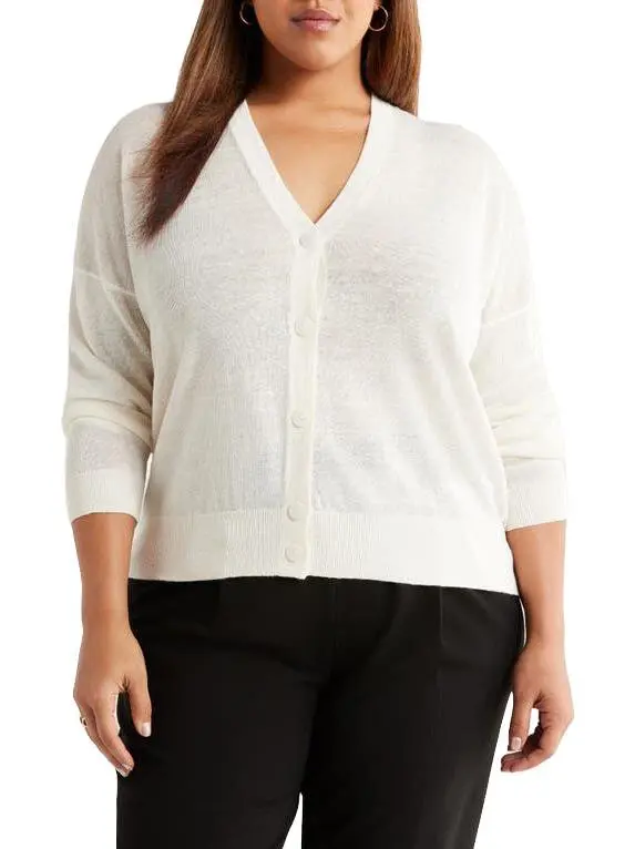 Nordstrom Linen Blend Button Cardigan - Ivory Tofu