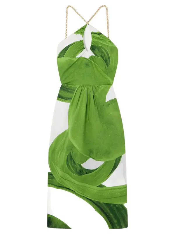 Themis Z Artemis Golden Chain-embellished Printed Cotton Midi Dress - Green