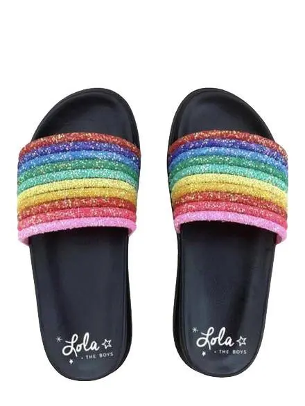 LOLA + THE BOYS Glitter Slides - Black
