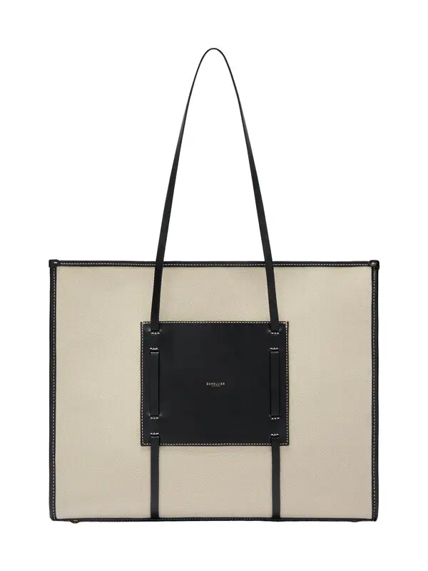 DEMELLIER Capri Raffia Tote - Salt & Pepper Canvas Black Smooth