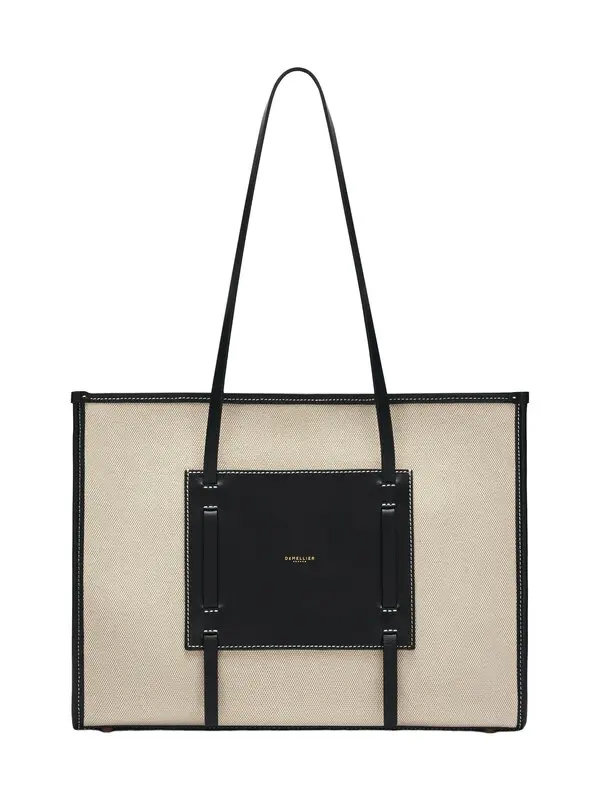 DEMELLIER The Capri Canvas Tote Bag - Salt & Pepper Canvas Black Smooth