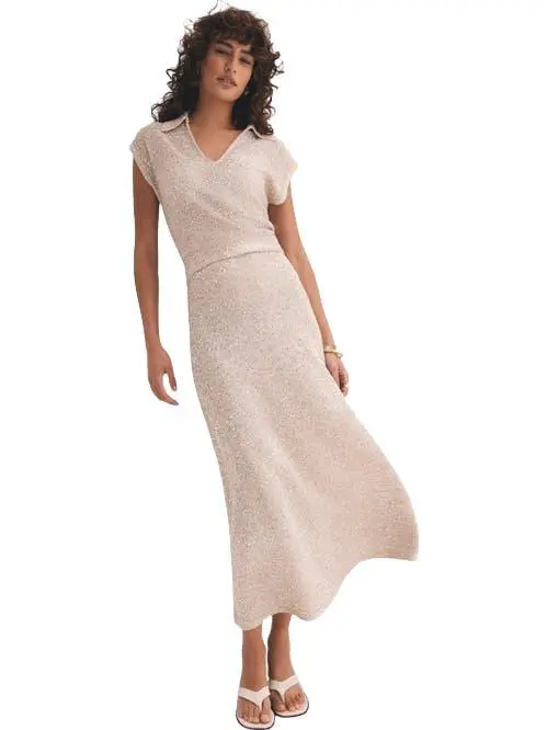 Mint Velvet Sequin Midi Shirt Dress - Neutral