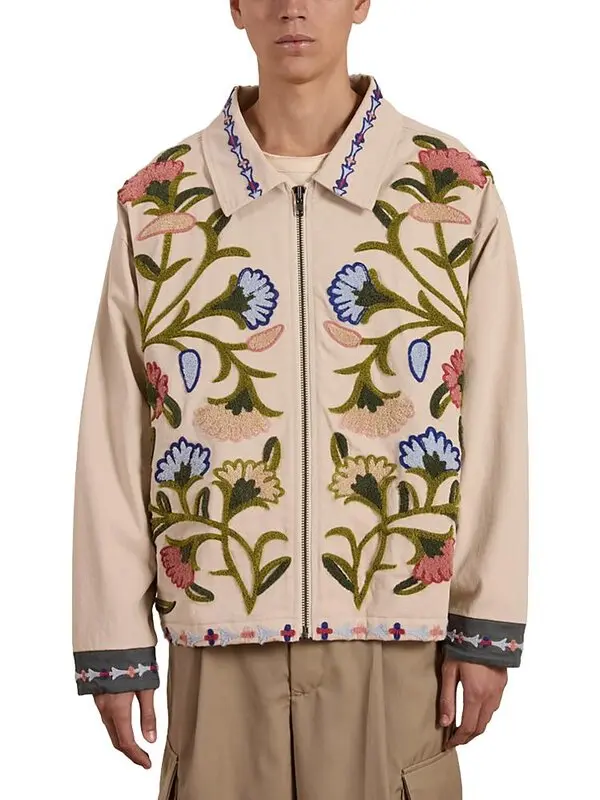 FOUND Floral Embroidered Work Jacket - White