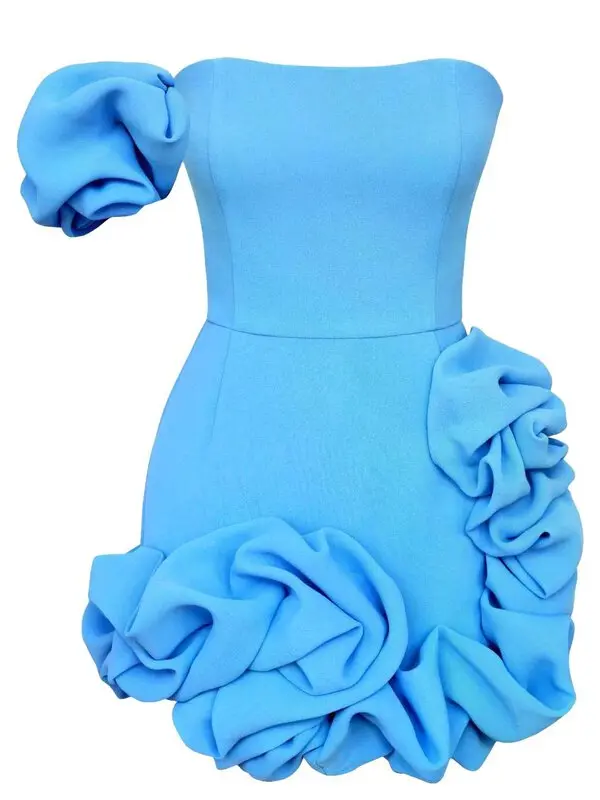 POST MERIDIEM Flounced One-shoulder Bustier Mini Dress - Blue