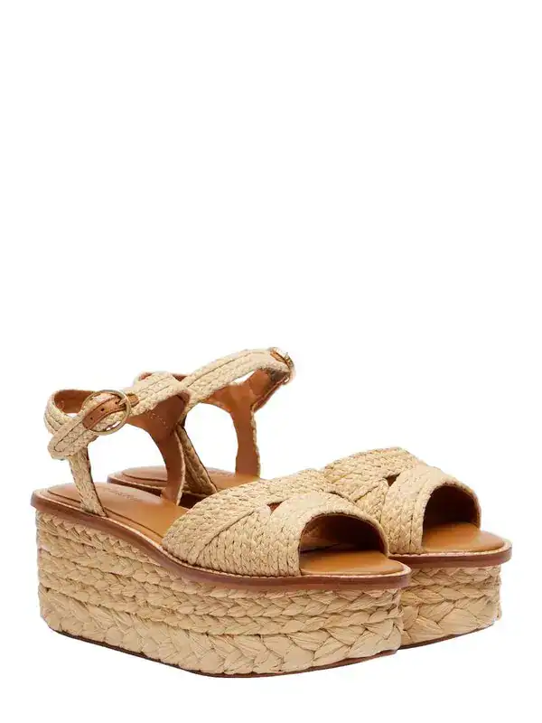 Women's Raffia Platform Wedges - Bow Ankle Strap Espadrille Sandals