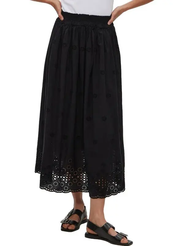 Michael Stars Grace Embroidered Eyelet Cotton Midi Skirt - Black