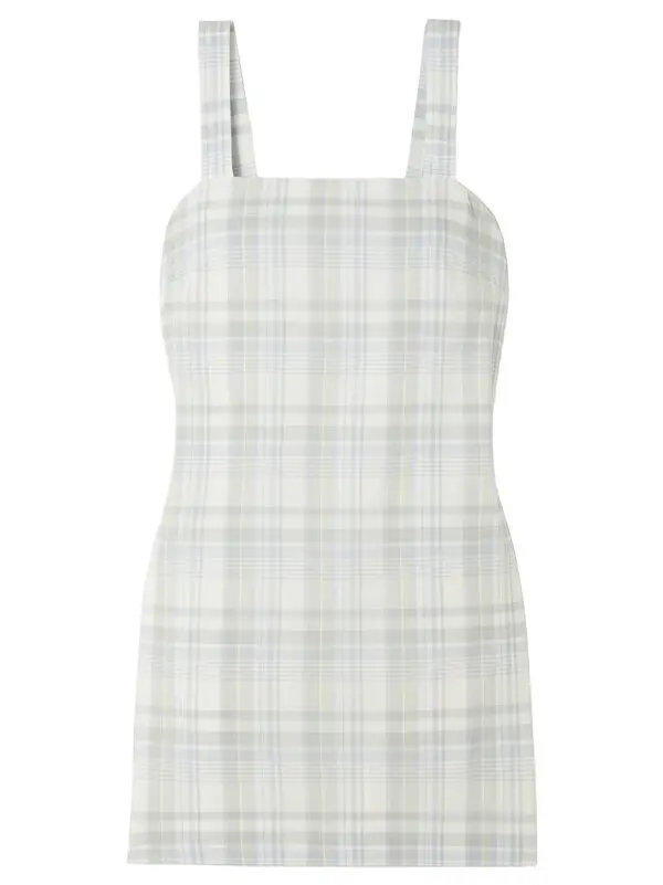 Theory Checked Cotton And Linen-blend Mini Dress - Multi