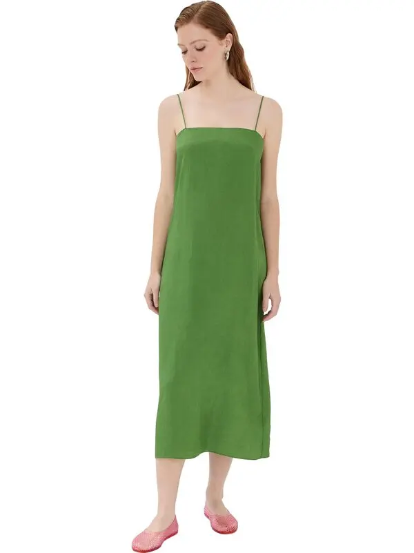 Tibi Summer Acetate Crinkle Slip Dress - Chartreuse