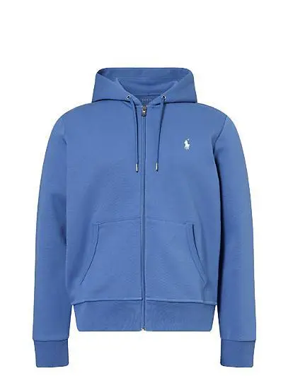 Ralph Lauren Embroidered-logo Double-knit Cotton-jersey Hoody - Earth Blue