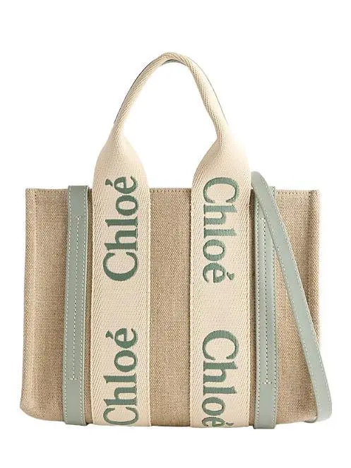 Chloé Woody Small Linen Tote Bag - Bluish Green