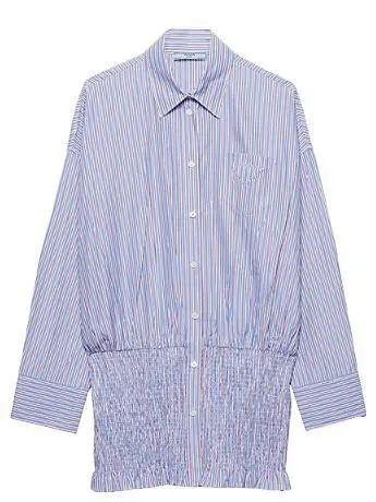 Prada Stripe-print Cotton-poplin Mini Shirt Dress - Light Blue