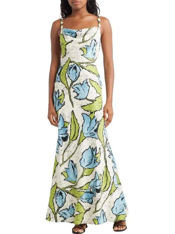 Topshop Cowl Neck Floral Print Dress - White Multi