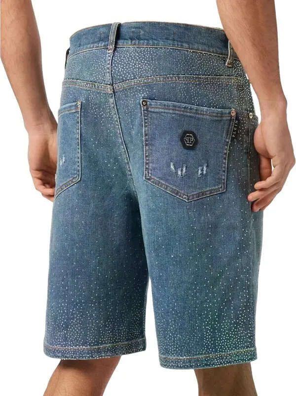 Philipp Plein Rhinestone-embellished Denim Shorts - Blue