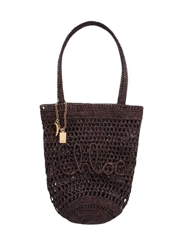 Chloé Embellished Embroidered Raffia Tote - Brown