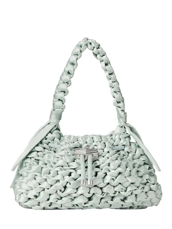 JIMMY CHOO Small Quilted Satin Cinch Shoulder Bag - Turquoise