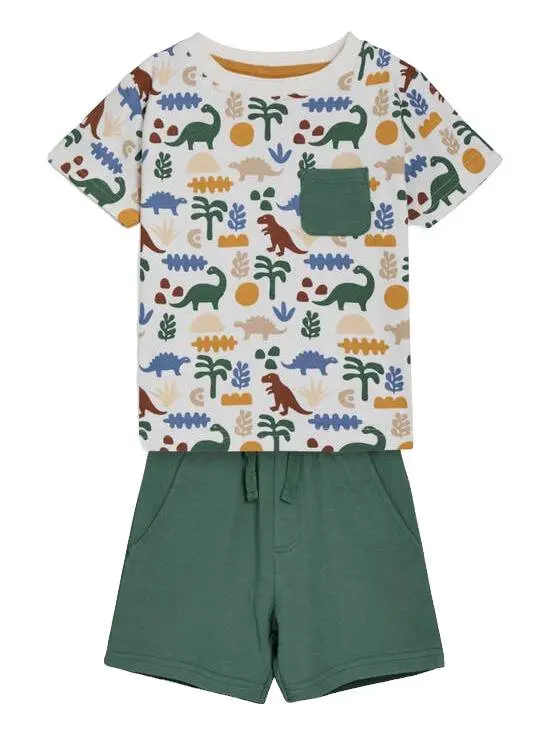JOJO MAMAN BEBE Printed T-shirt & Shorts Set - Khaki