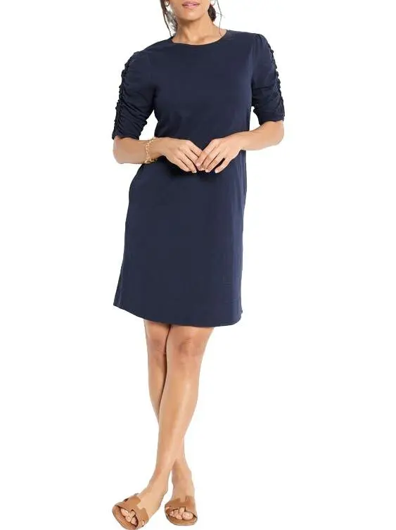NIC+ZOE Ruched Sleeve Cotton Dress - Dark Indigo