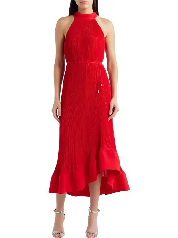 MILLY Nalani Plissé Maxi Dress - Red