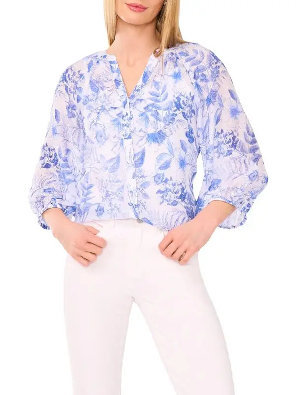 Halogen Floral Button-up Shirt - Bright White