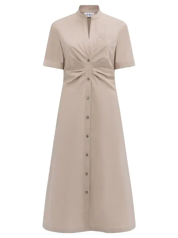 CALLAS MILANO A-line Midi Shirt Dress - Buff Beige