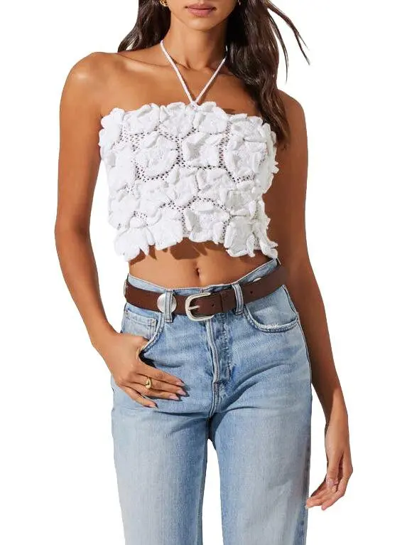 Astr The Label Primula Halter Crochet Crop Top - White