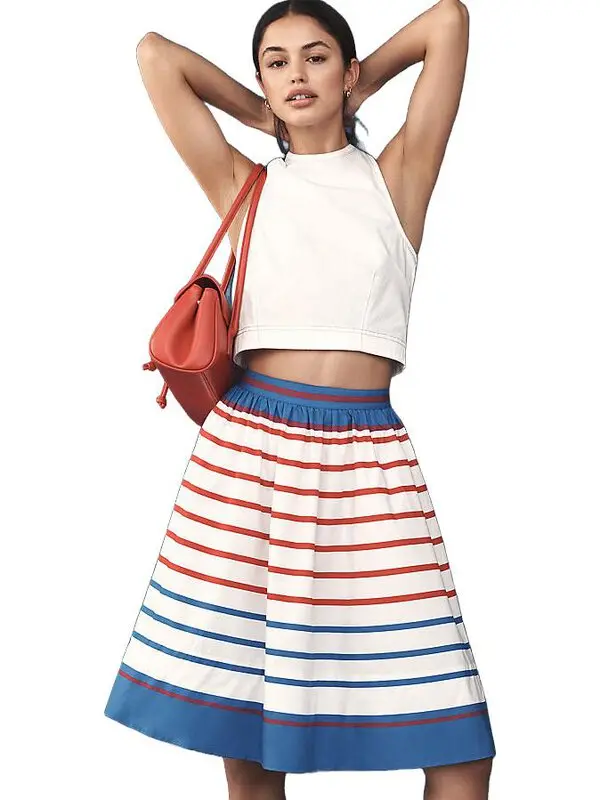 Maeve The Jacie Poplin Skirt - Navy
