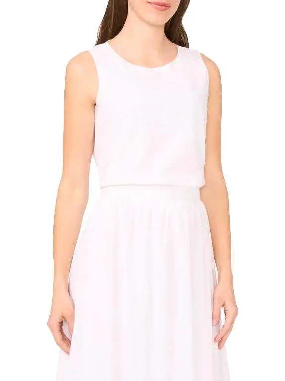Halogen Beaded Embroidered Sleeveless Top - Bright White